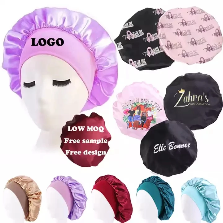 Custom Logo Silk Stain Bonnet And Durags Hair Bonnets Sleeping Colorful ...
