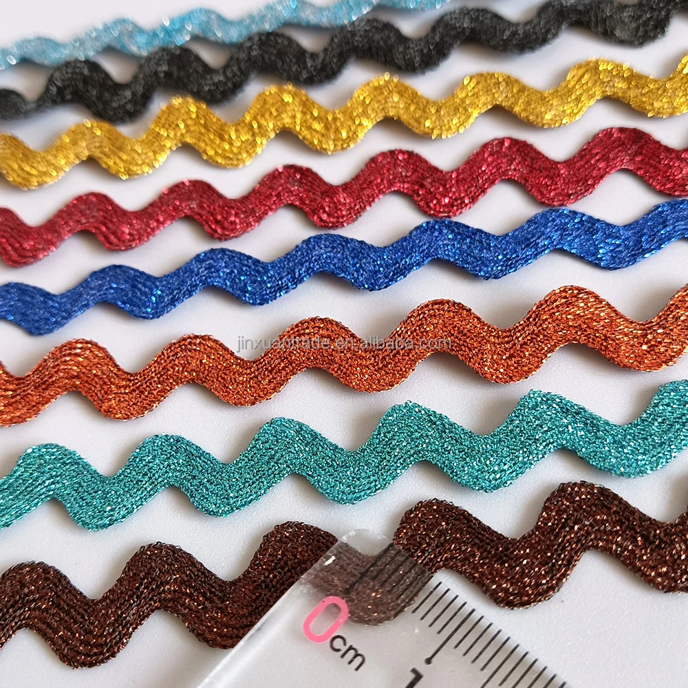 Custom Glitter Solid Color Zig Zag Webbing Shiny Metallic Ric Rac Trim ...