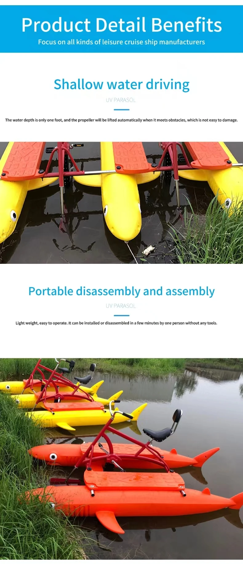 Lightweight Steel Water Bike Pedal Boat Inflatable Float Sea Water ...