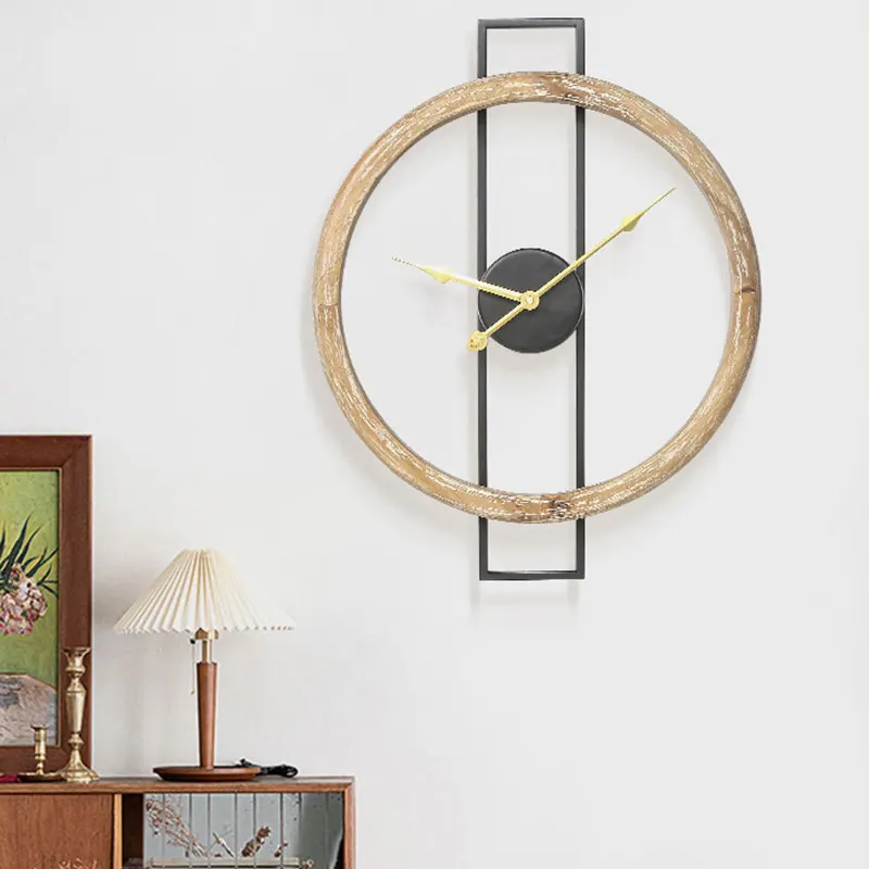 Nordic Minimalism Large Quartz Wood Frame Clock Luxury Home Decoration ...