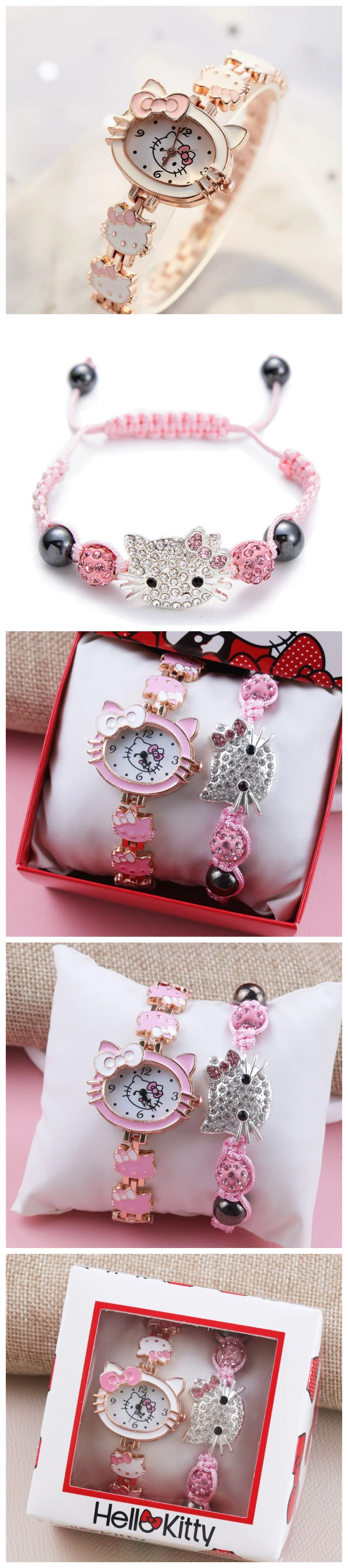 Children's Cartoon Hello Kitty Cute Quartz Watch Girls Diamond Bracelet ...