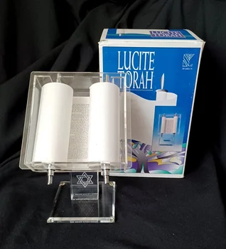 Judaica Jewish Torah Scroll In Clear Lucite Pedestal Display Stand ...