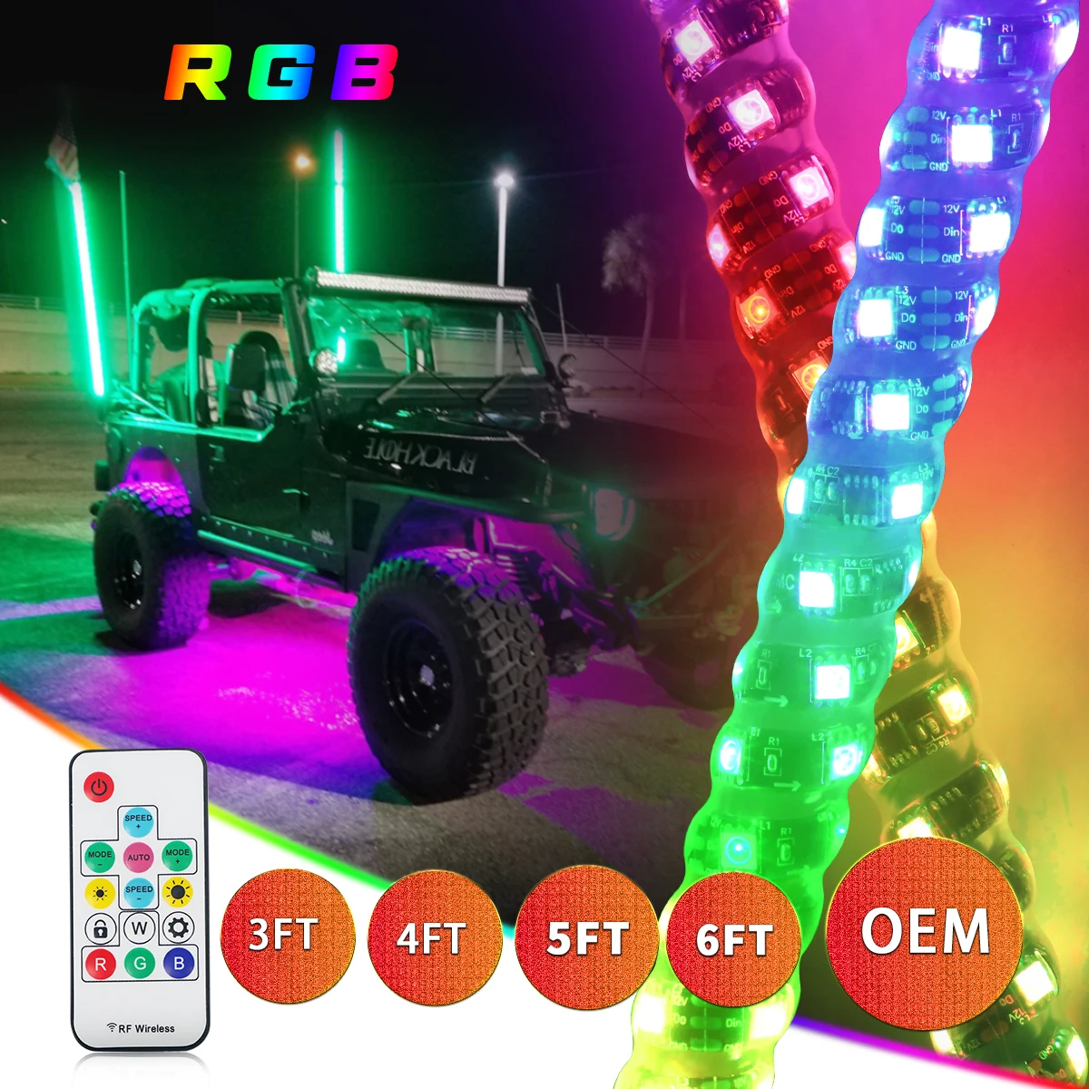 Universal RGB Antennas for Trucks & ATVs - Flexible LoyoLights Whip ...