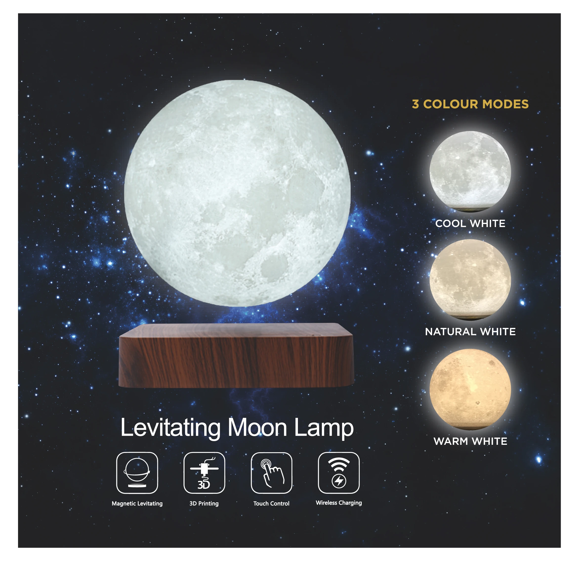 HCNT Magnetic Levitating Moon Lamp - 3D Printed Floating Night Light ...
