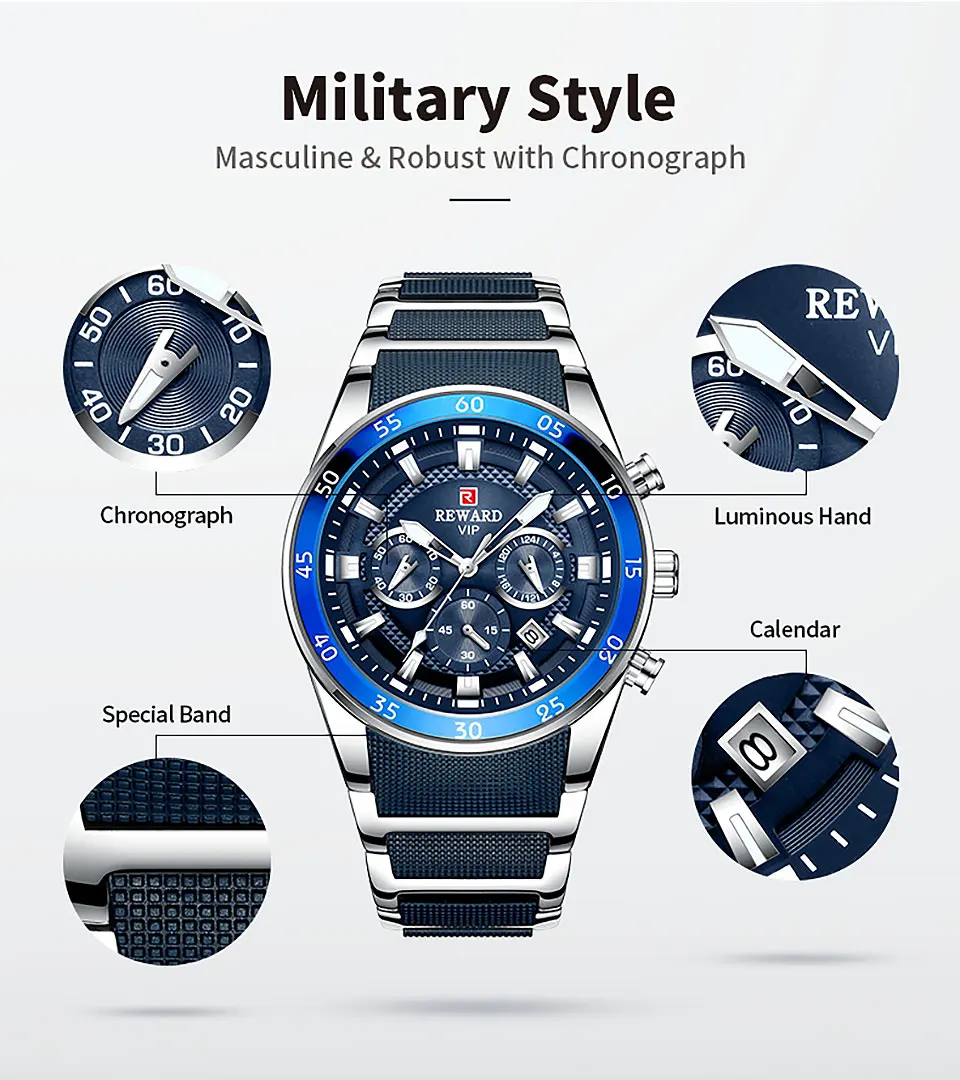 Reward VIP Top Brand Men Luxury Creative Rose Gold Watches