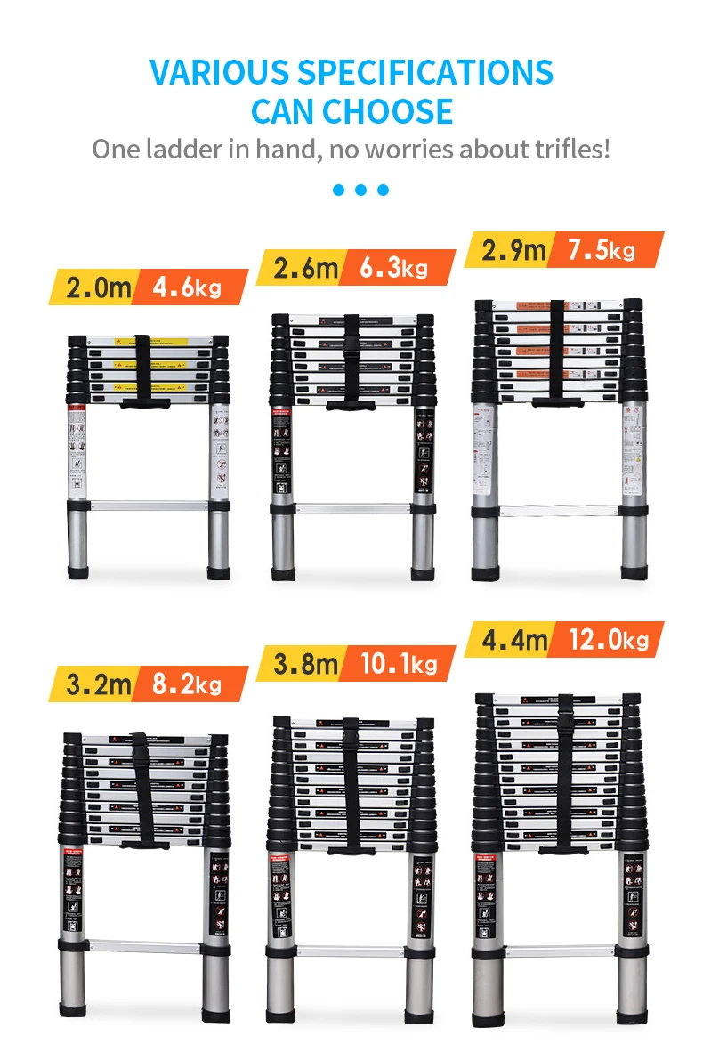 Portable Folding Aluminum Ladder 2m 3.2m 3.8m Telescopic Climbing Step ...
