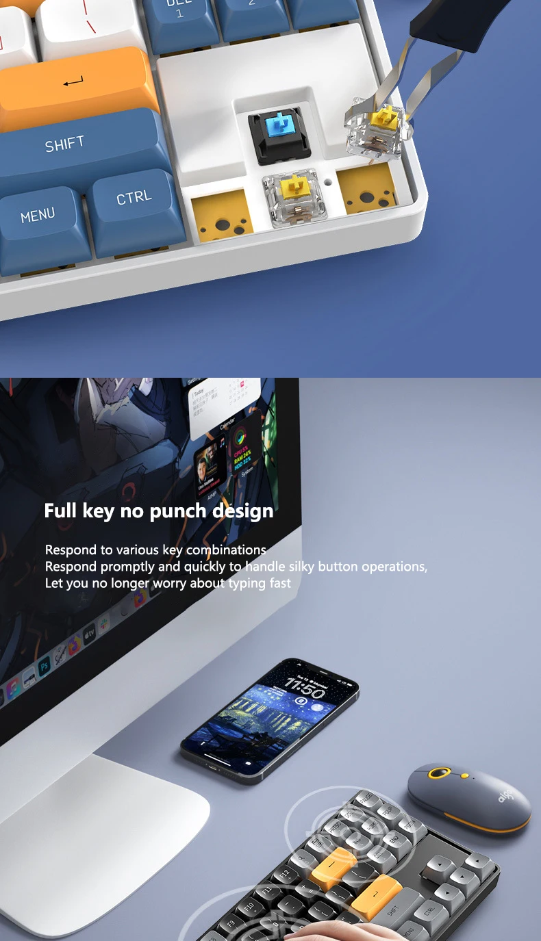 Wireless Mechanical Keyboard Rechargeable Full Key No Punch Wired ...