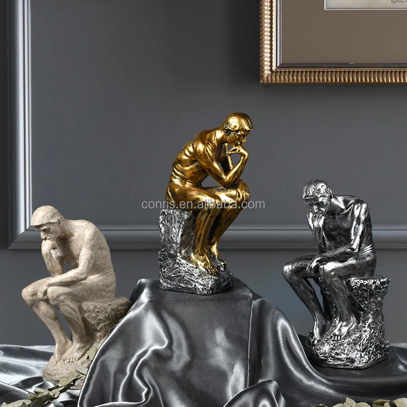 Resin Gold Bronze Modern Decor Thinker Statue Art Sculpture