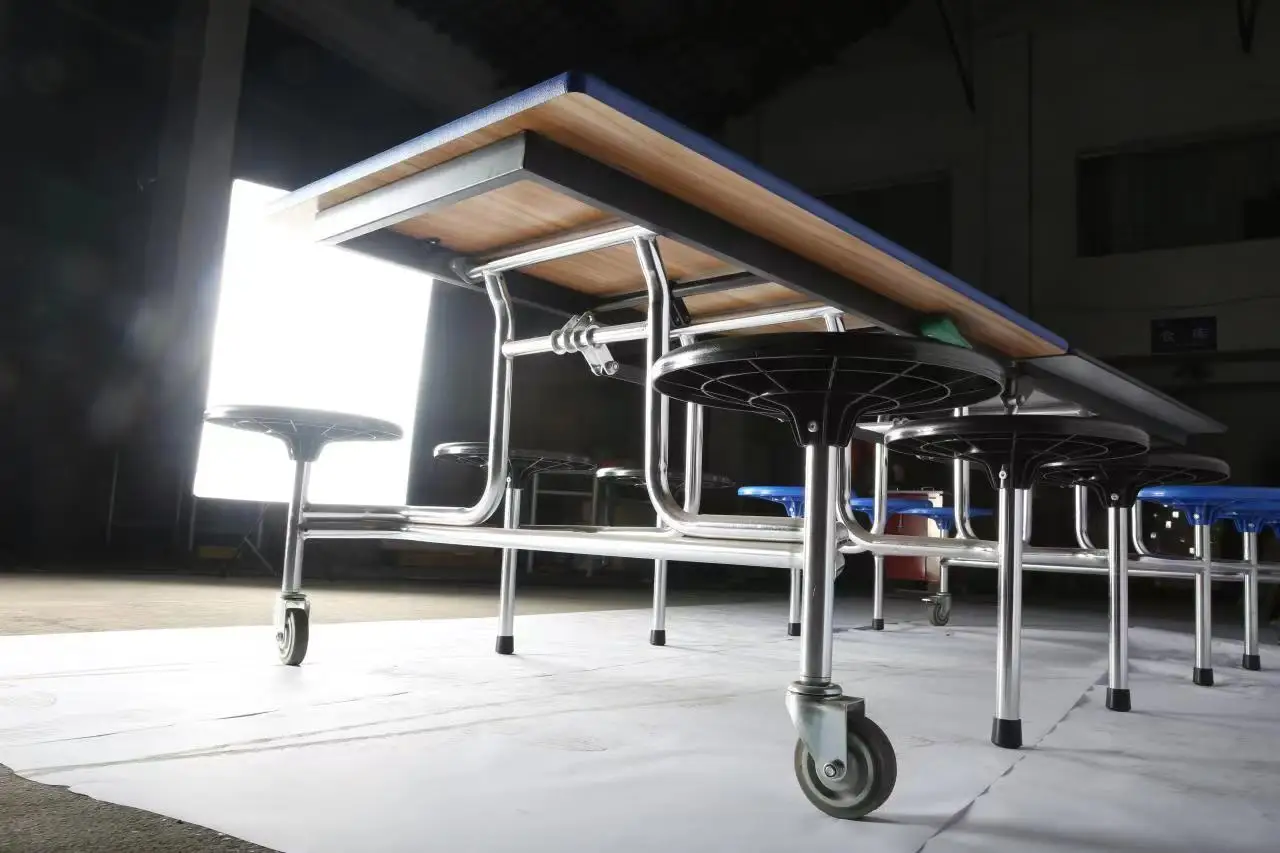 12 People Steel Canteen Folding School Student Dinner Table And Stool ...