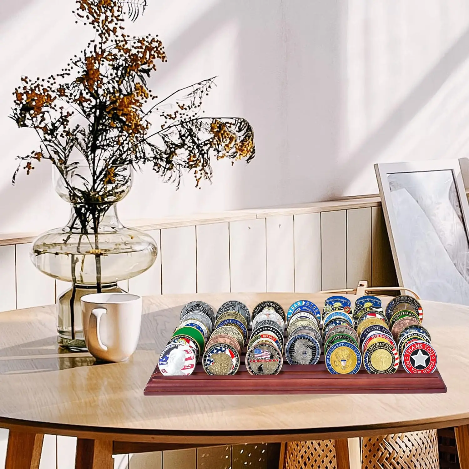 Solid Wood Challenge Coin Display Stand Holder 6-row Military Coins ...