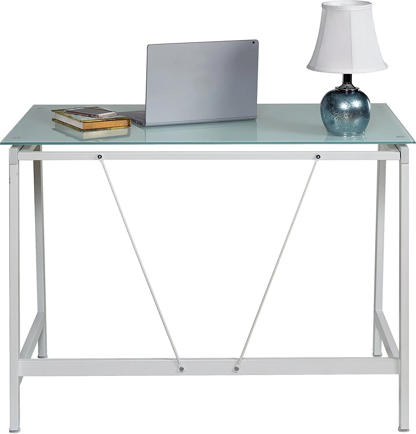 White Tables For Computer Desk Top Simple Study Desk Metal Base Glass ...