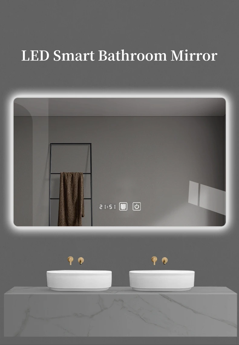 Defogging Illuminated Digital Clock Bluetooth Led Smart Mirror Glass ...