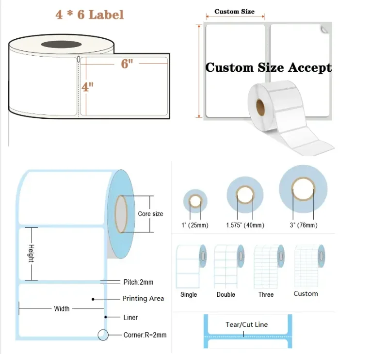 30-100mm Width Direct Thermal Label Roll Self Adhesive Label Stickers ...
