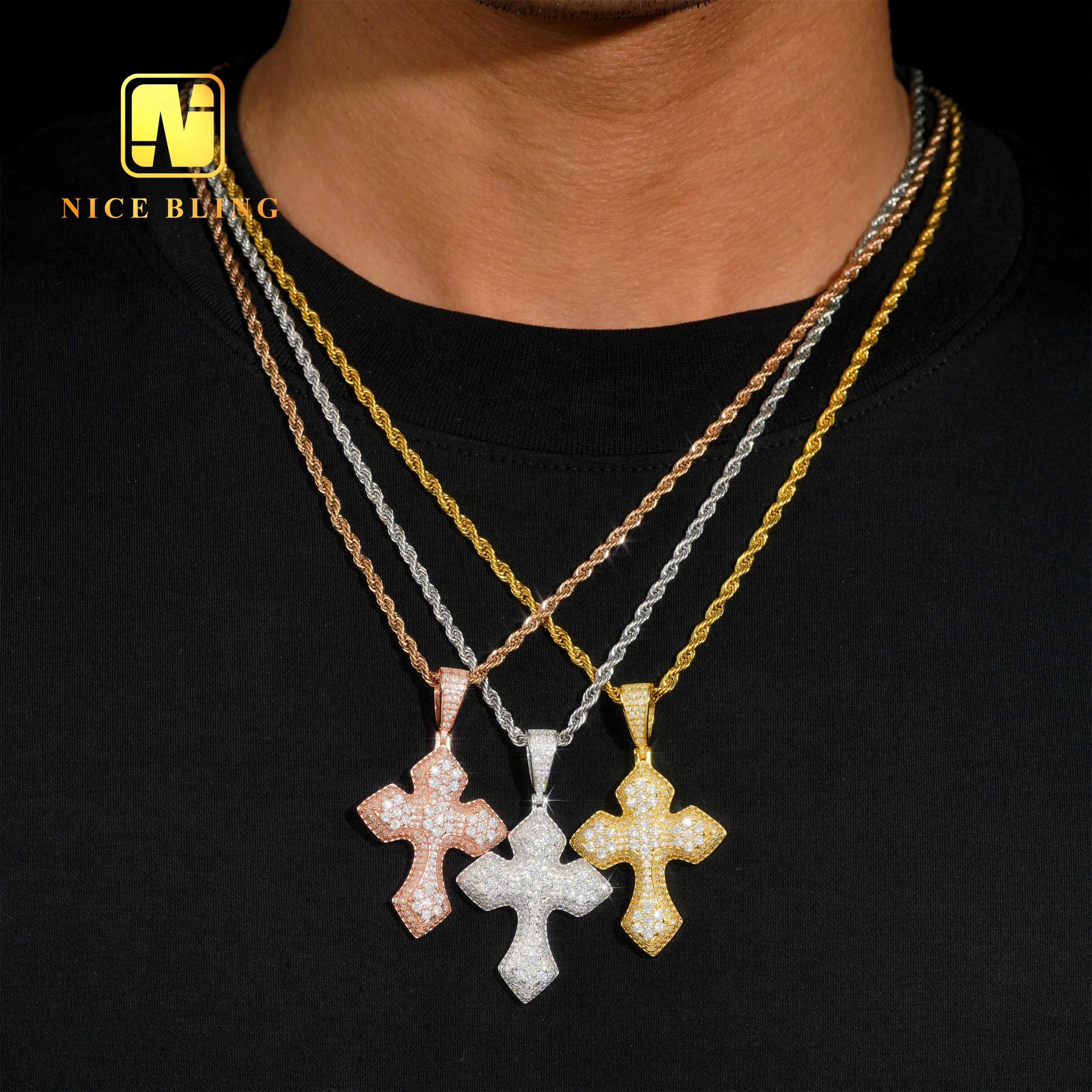 Small Size Iced Out Vvs Diamond Cross Pendant 925 Sterling Silver ...