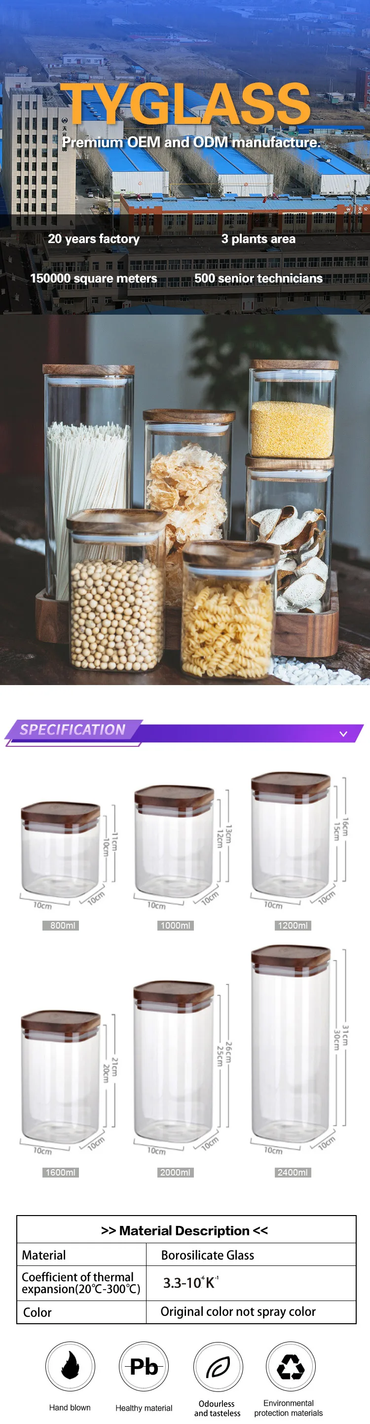 Stackable Kitchen Canisters Set Clear Glass Jars for Home Kitchen ...
