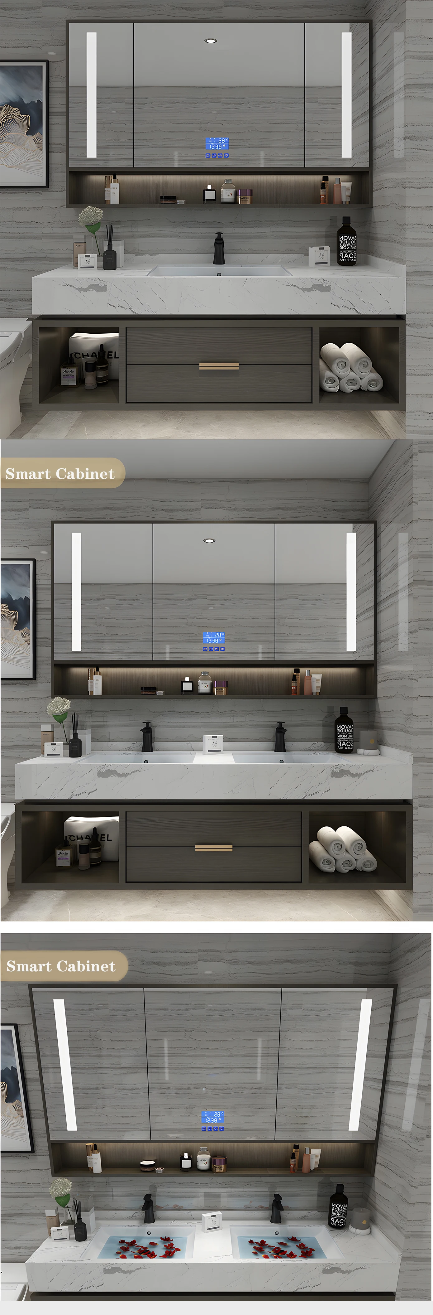 Modern Sintered Stone Slab Bathroom Cabinet Custom Combination Simple ...