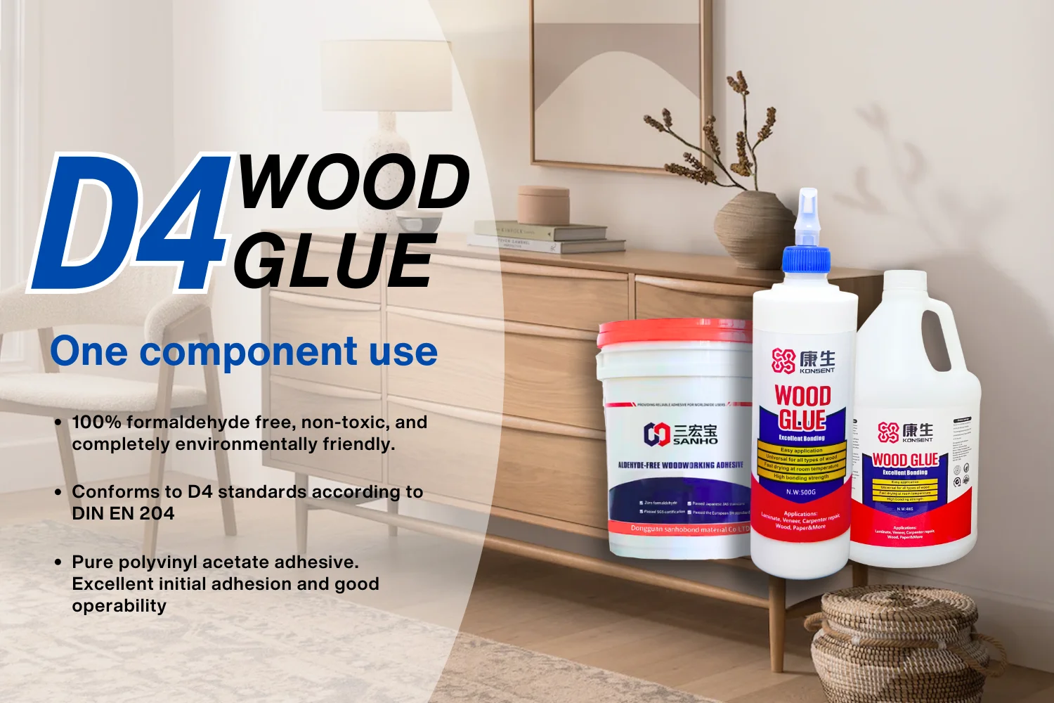 D4 White Glue Polyvinyl Acetate Emulsion Strong Strength Solid Wood ...