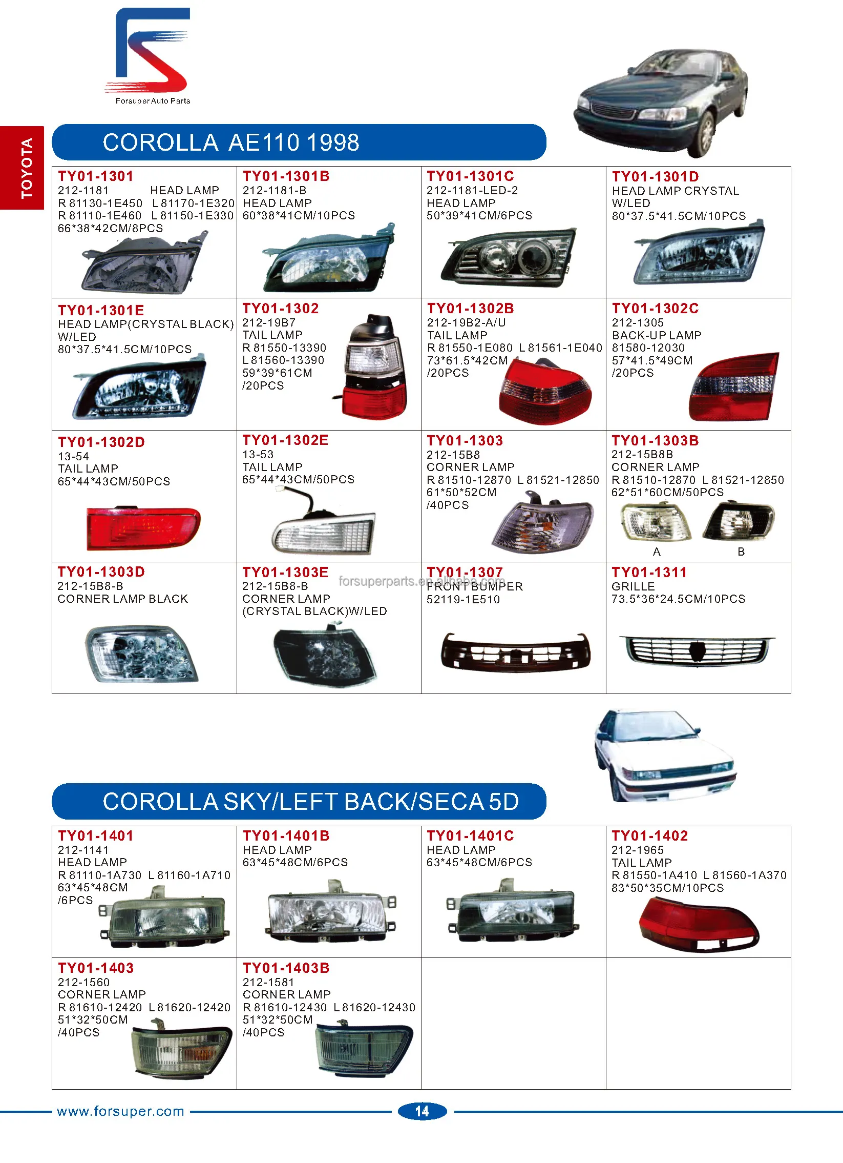 Front Grille for TOYOTA COROLLA AE110 1998 - Replace/repair