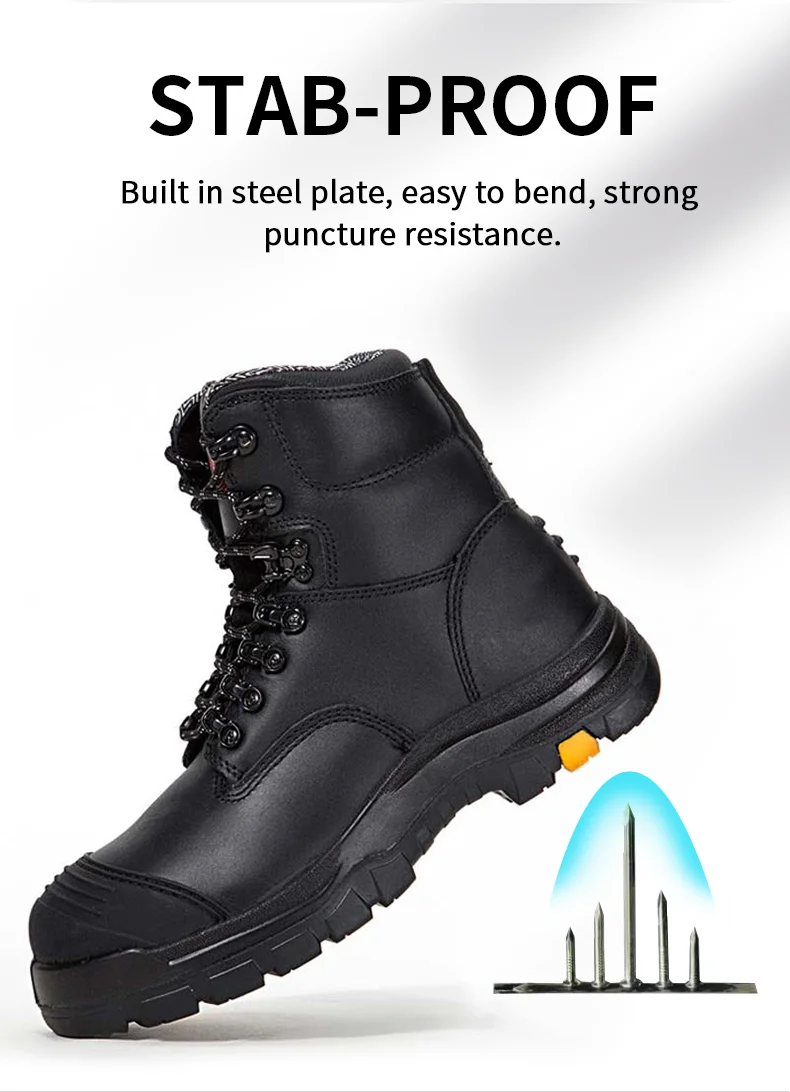 Steel Plate Anti-pierce Safety Boots Genuine Leather Work Shoes With Pu ...