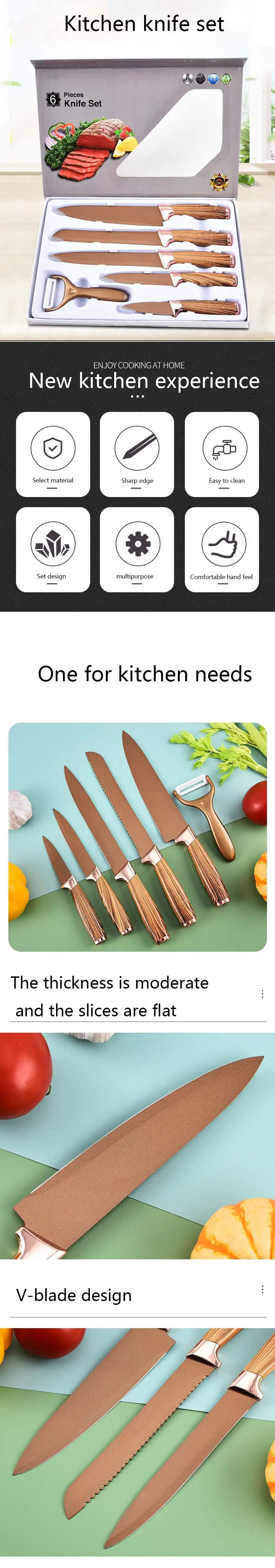 Professional Stainless Steel Kitchen Knife Set - 6 Pcs Eco-Friendly ...