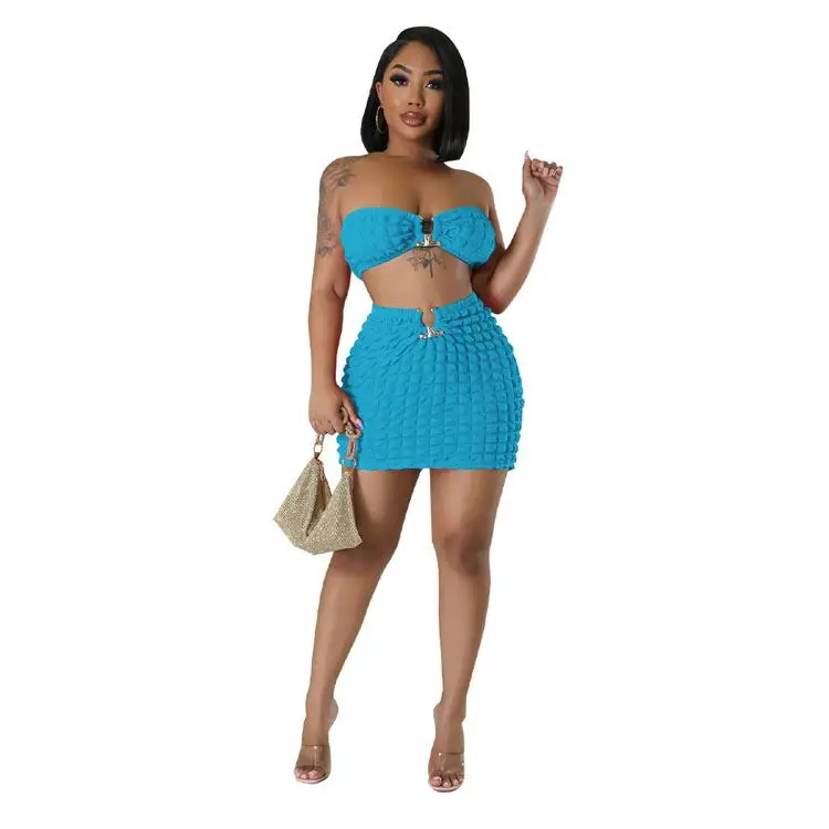 Two Piece Sets Fall Trendy Neck Long Sleeve Crop Top Short Mini Skirt 2