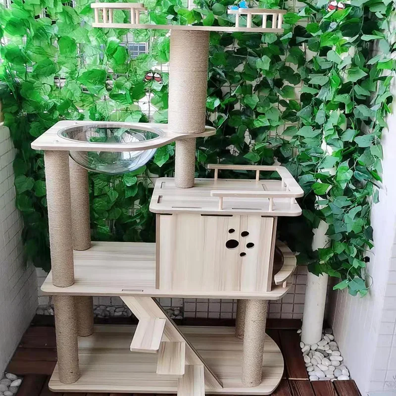 Factory 2024 New Designed Luxury Cat Tree Tower Real Branch Wood Luxury ...