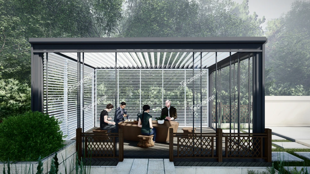 Modern Screened Gazebo - Motorized Louver Bioclimatic System