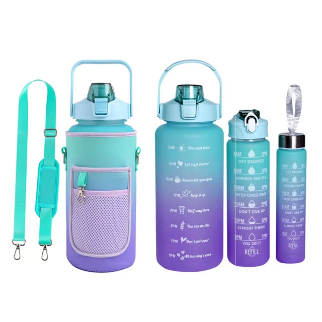 Tomatodos 3 En 1 Plastic Motivational Water Bottle Gym Botellas De Agua Set Of 3 With Straw ...