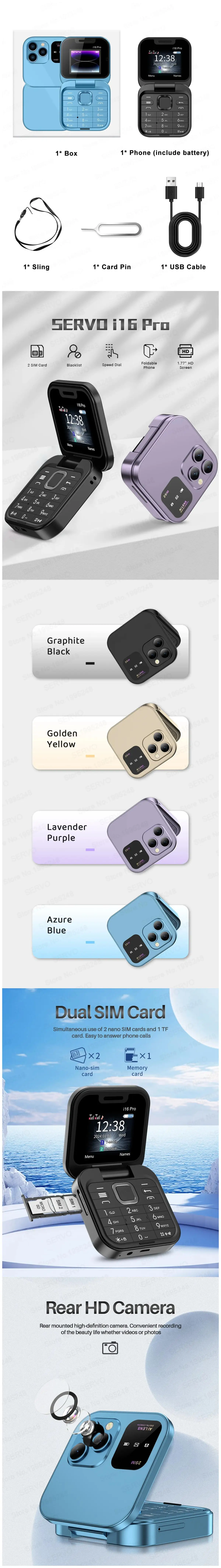 Servo I16pro Small Foldable Mobile Phone Auto Call Record Speed Dial Fm ...