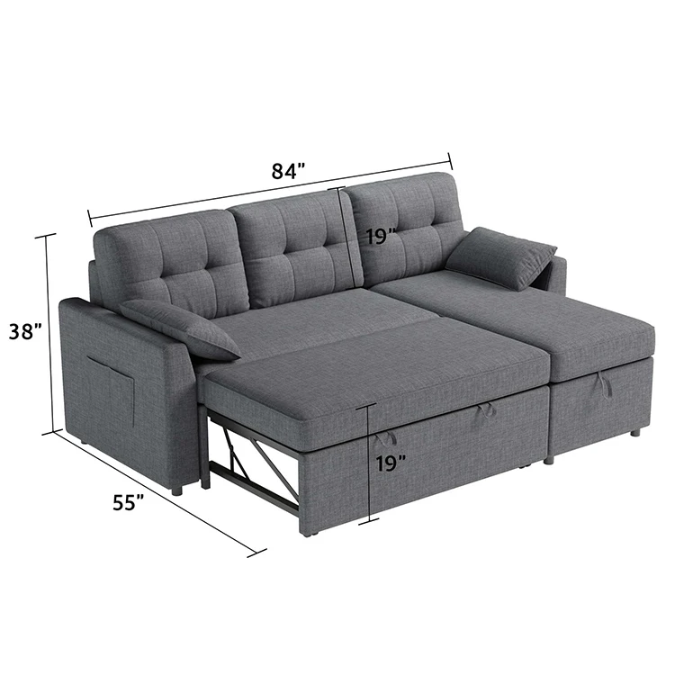 Modern Small Pull Out L Shape Sleeping Fabric Sofa Bed With Storage for ...
