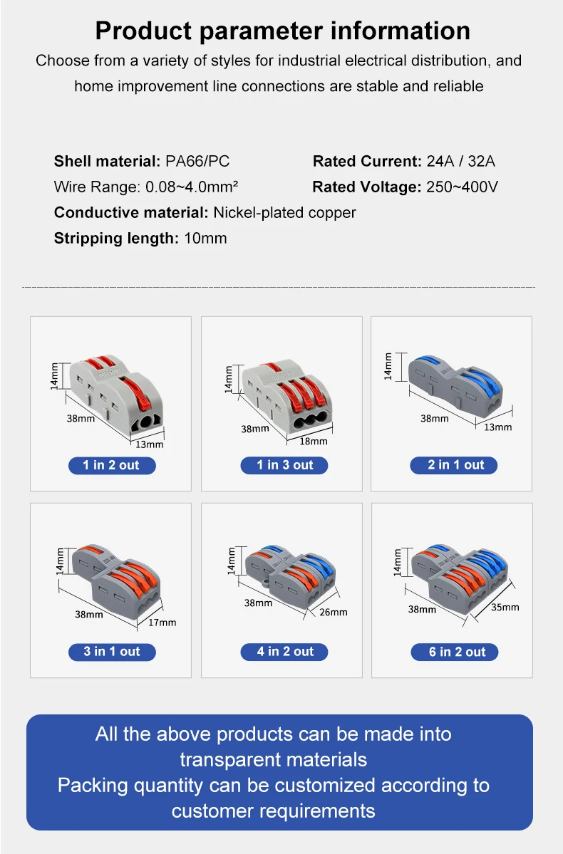 Electrical Wire Connector Push-in Terminal Block Universal Fast Wiring ...