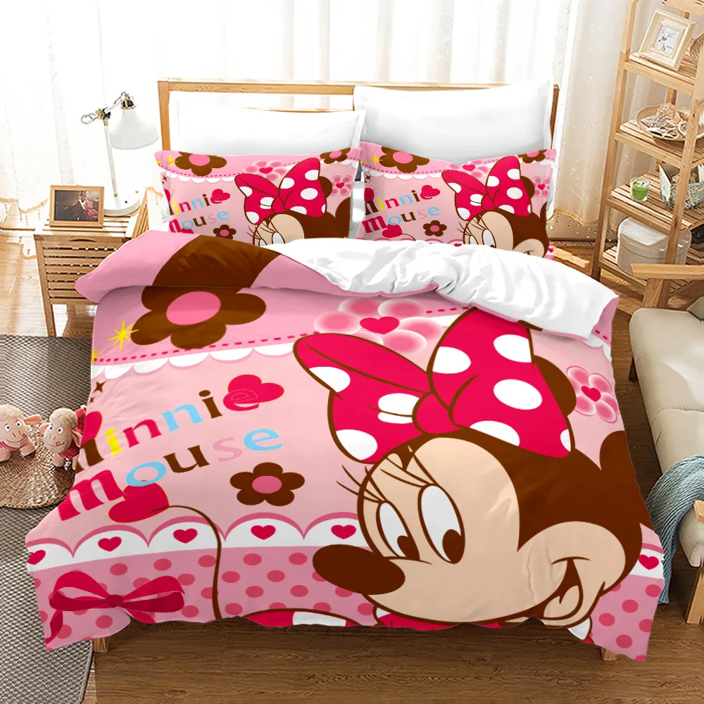 3d Cartoon Style Mickey Mouse Minnie Printed Three Pieces Bedding Set ...