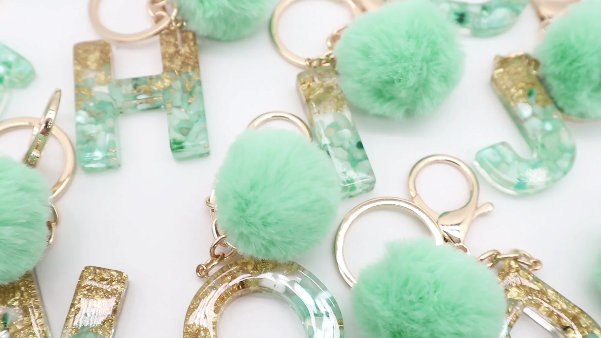 Acrylic Letter Keychain With Pompon Ball Cute Plush Letter Pendant ...