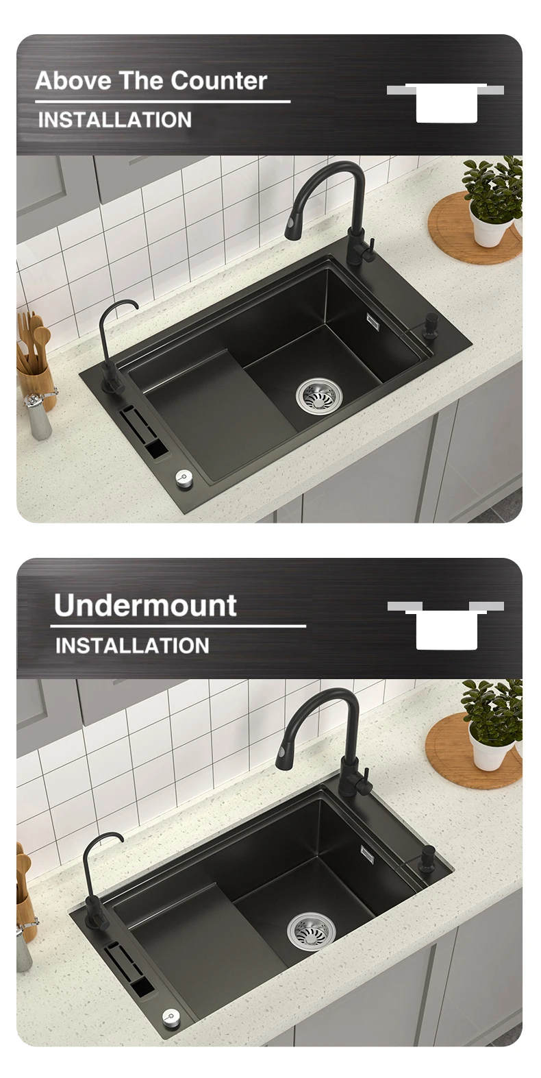 Step Kitchen Sink 304 Stainless Steel Undermount Concealed Ladder ...