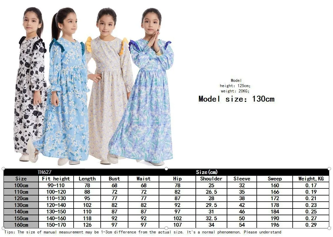 Modest Little Girls Kids Floral Eid Summer Dress Muslim Children ...