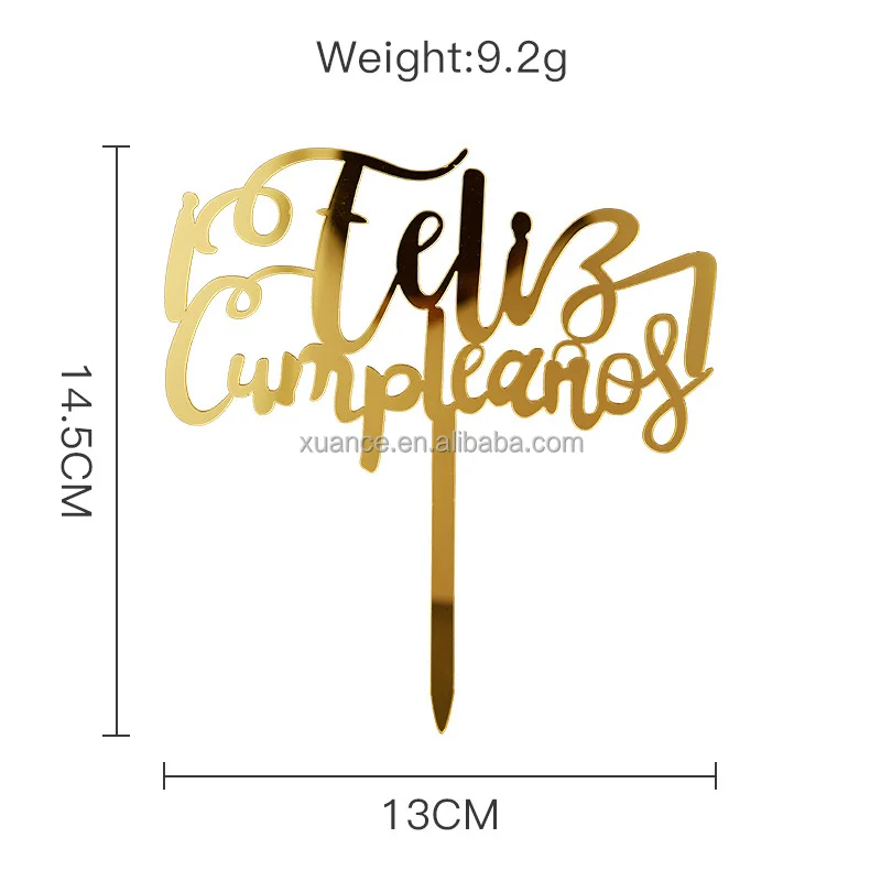 Spanish Feliz Cumpleanos Gold Cake Toppers for Kids Birthday Party ...