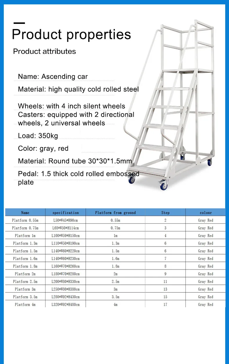 Warehouse Steel Safety Rolling Mobile Platform 6 Steps Ladder With ...