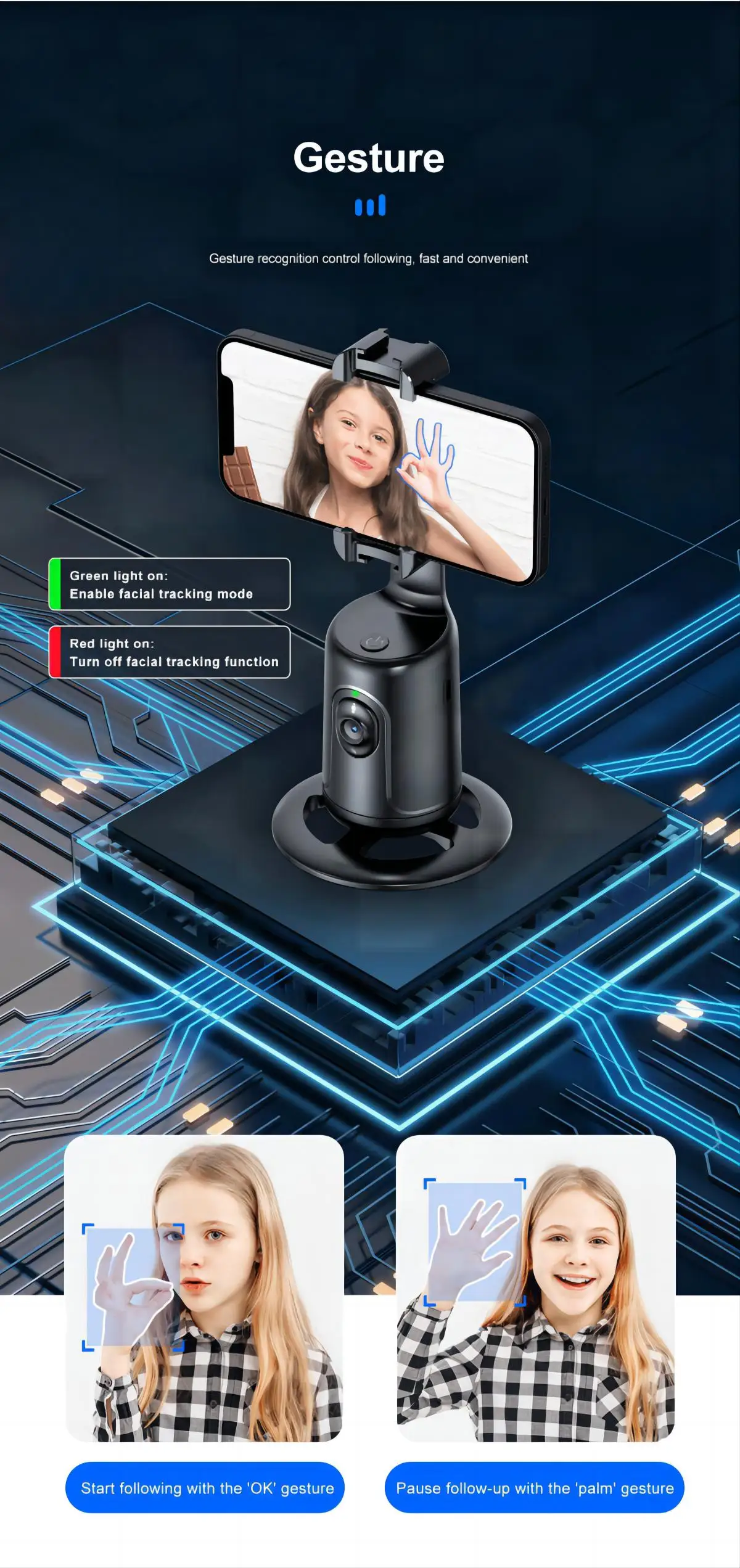 360 Rotation Auto Face Tracking Gimbal Stabilizer Smartphone ...