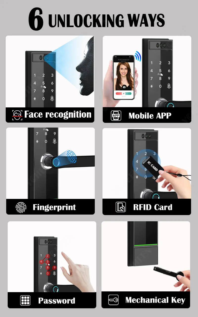 Biometric 3d Face Recognition Fingerprint Intelligent Lock Tuya Wifi Key Card Password Digital ...