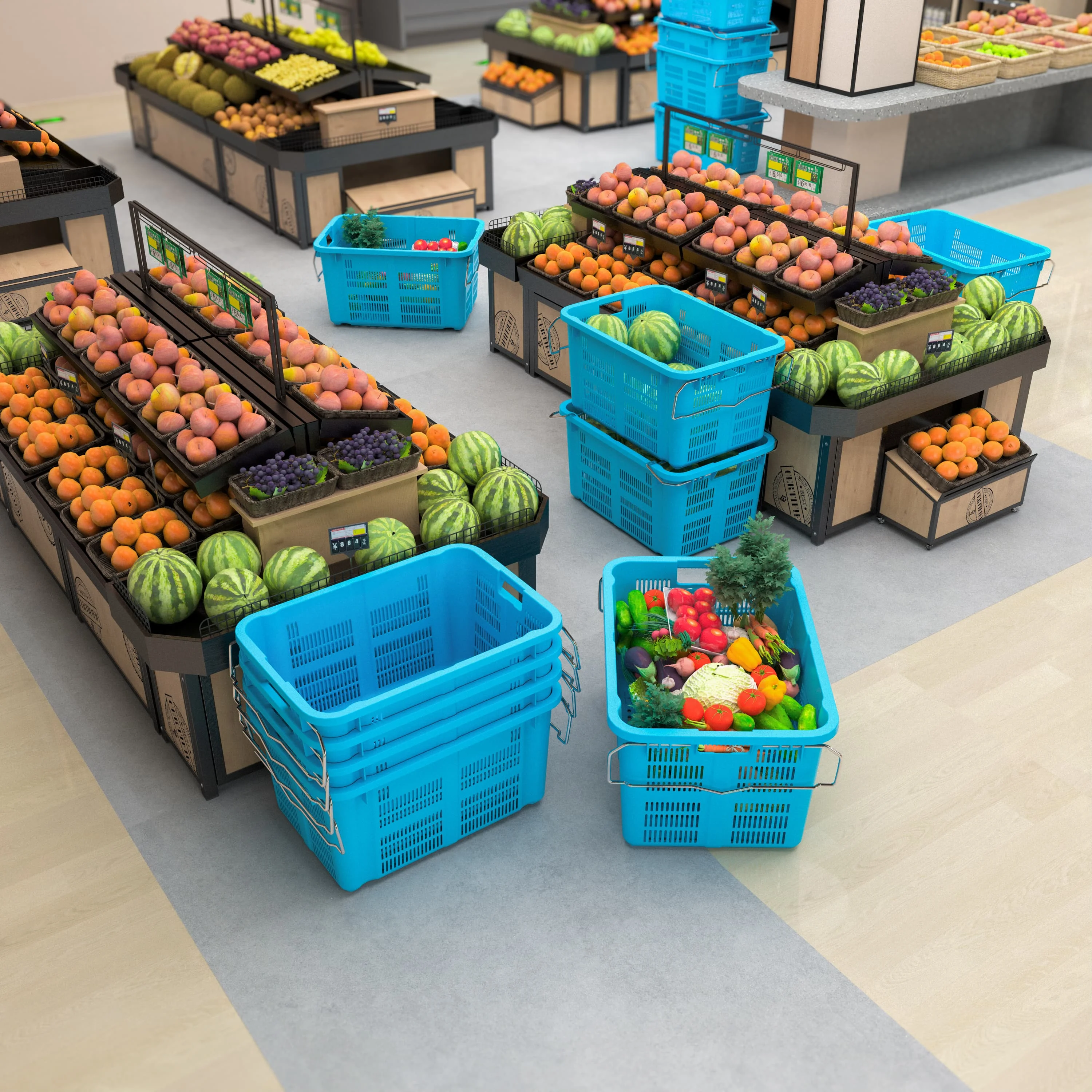 Durable Blue HDPE Plastic Containers Stackable Fish Tote/Vented Boxes ...