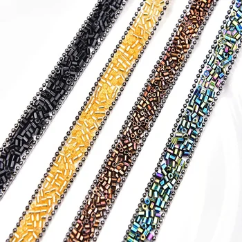 1cm Crystal Tube Bead Chain Trim Hot Fix Glue Long Strip Diy Clothing ...