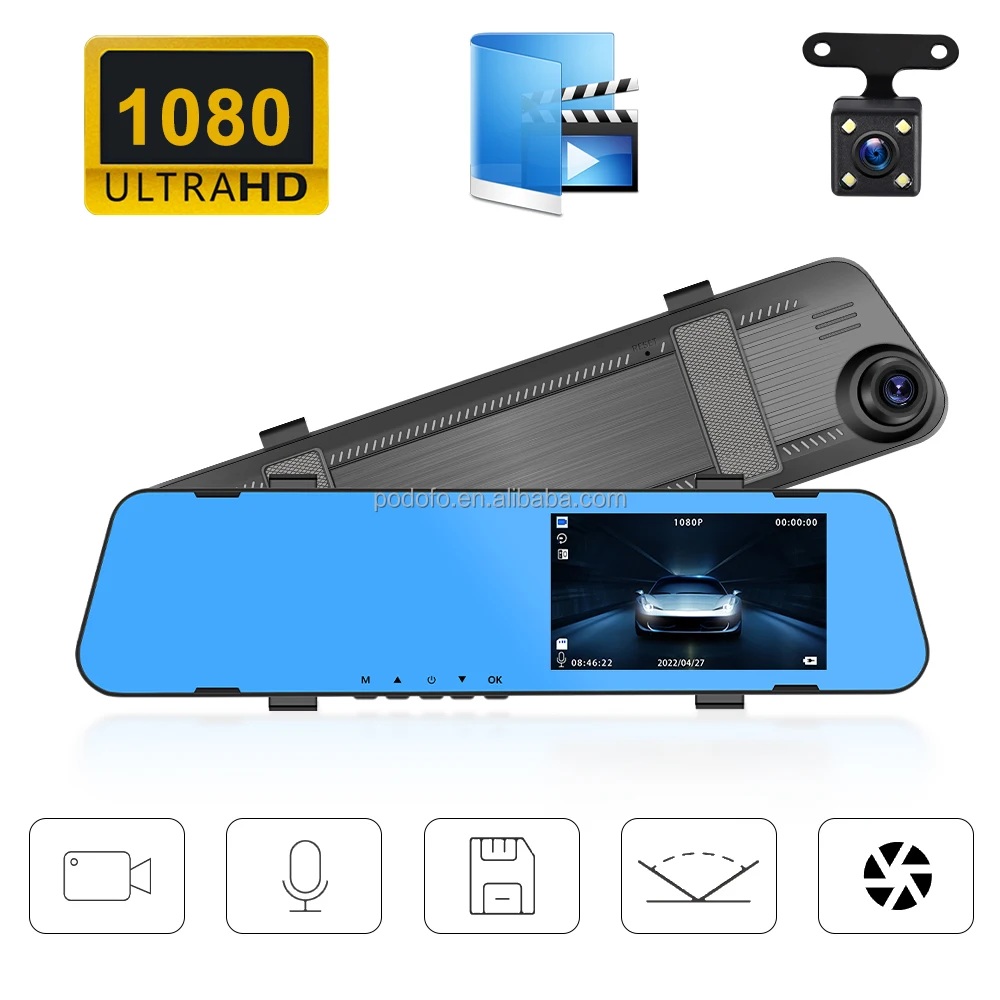 Podofo 4.5" Car Black Box Full Hd 1080p Dual Lens Dash Cam Front And ...