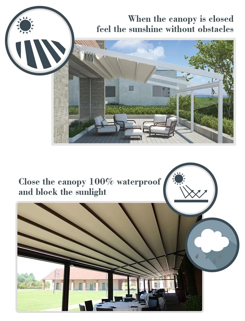 Outdoor Sunshade Remote Control Powder Coating Aluminium