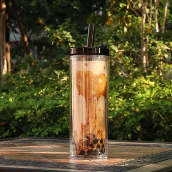 Custom Double Wall Skinny Clear Boba Tumbler Cups Reusable Plastic ...