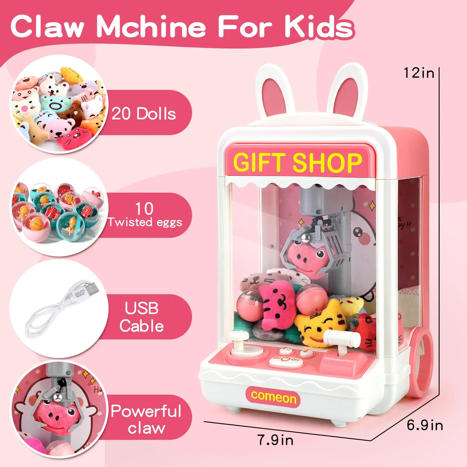 Rabbit Kids Claw Machine Mini Candy Vending Grabber With Led Lights And ...