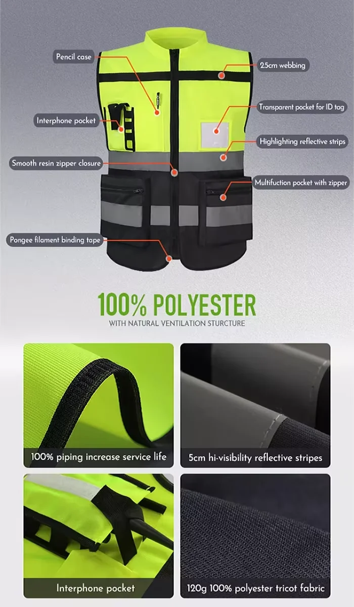 Customizable Logo ANSI Class 2 Motorcycle Safety Vest Fluorescent Green ...