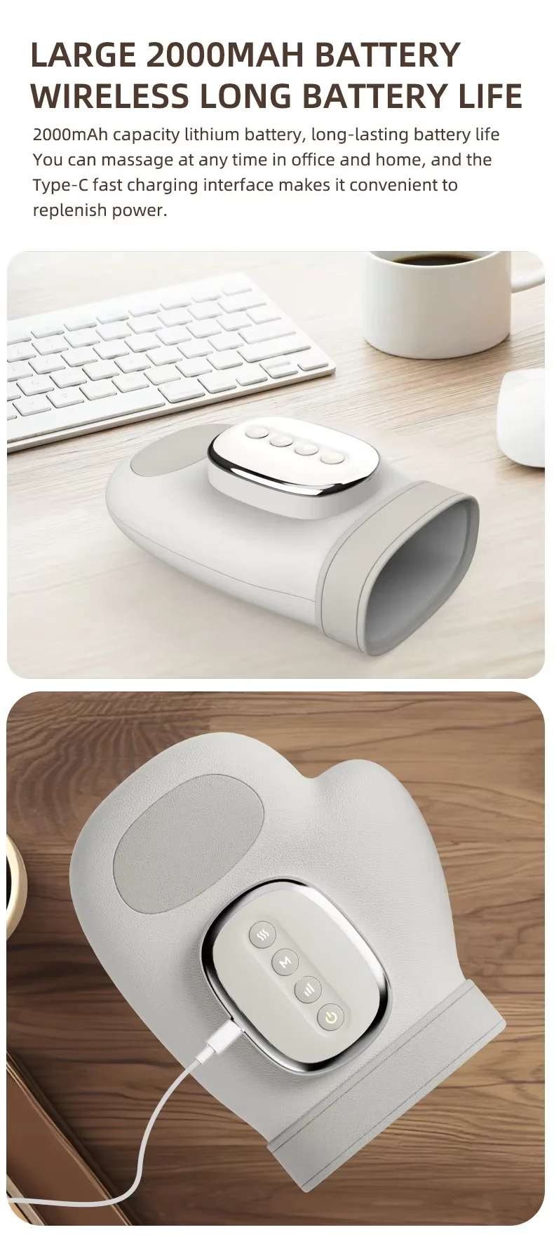 Cordless Electric Smart Hand Massager with Type C Charge 15 Min Timer ...