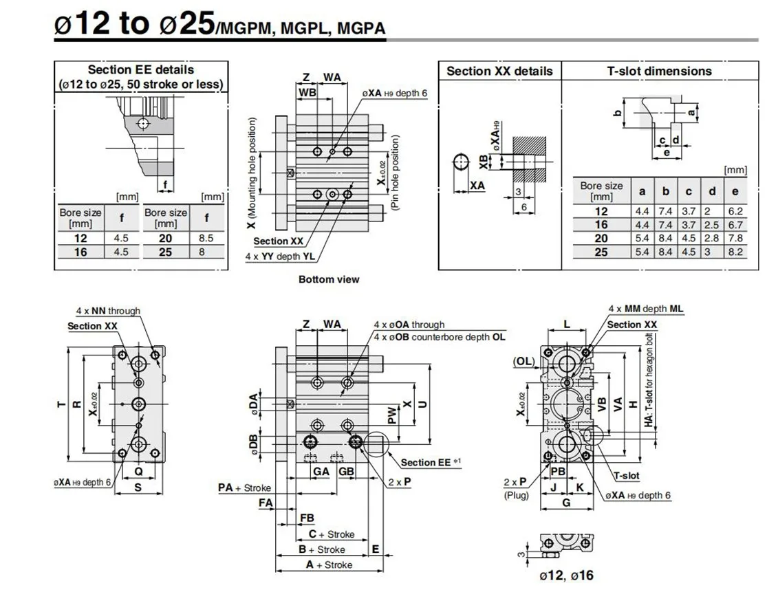 SMC Compact Guide Cylinder MGPM12 MGPM16 MGPM20 MGPM25