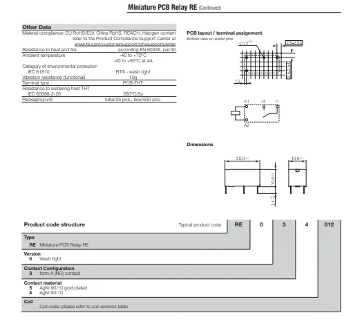 Te Relay Standard Monostable 200 Mw Coil Power Rating Dc Coil ...
