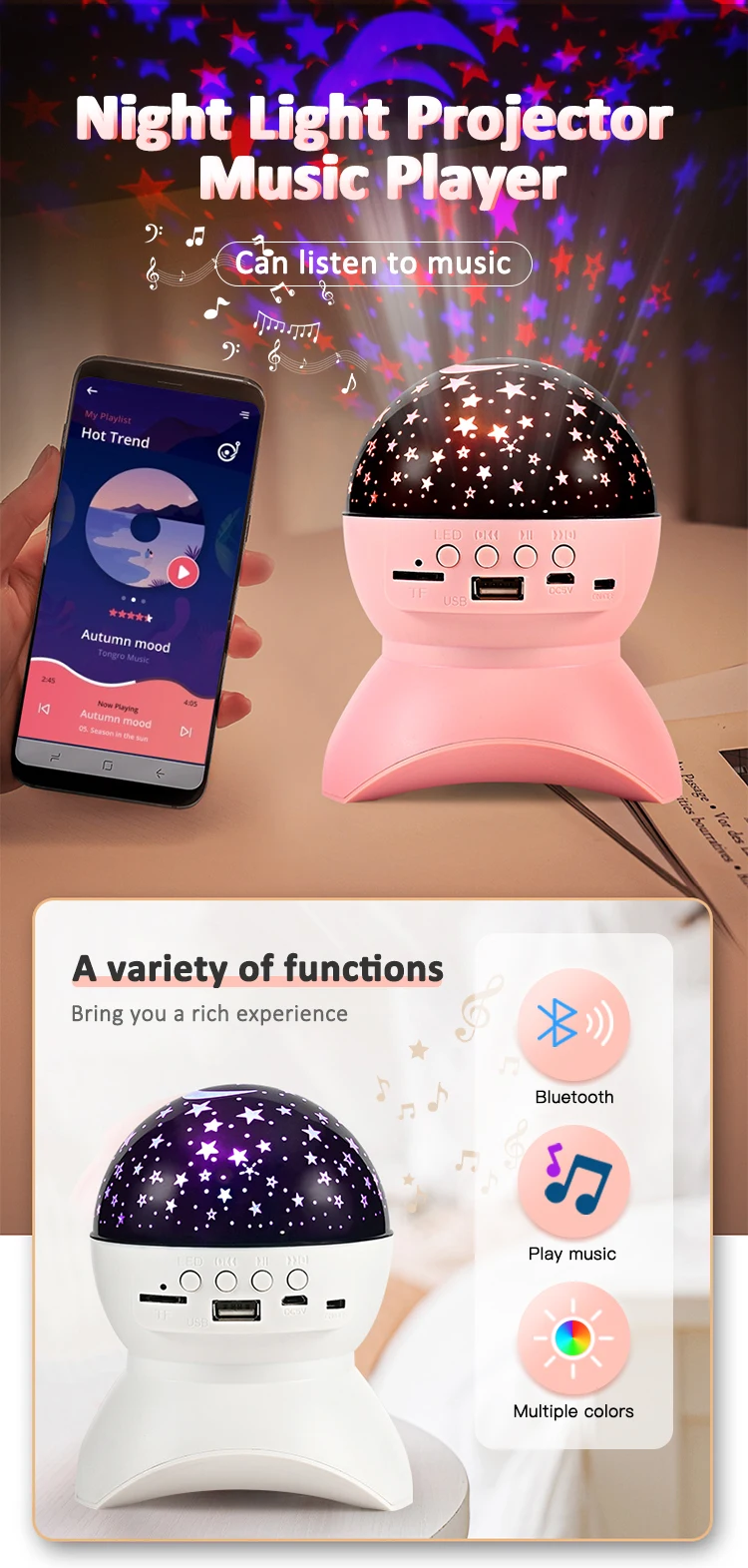 Music Player Night Light Multi Color Master Kids Starry Sky Light Led ...